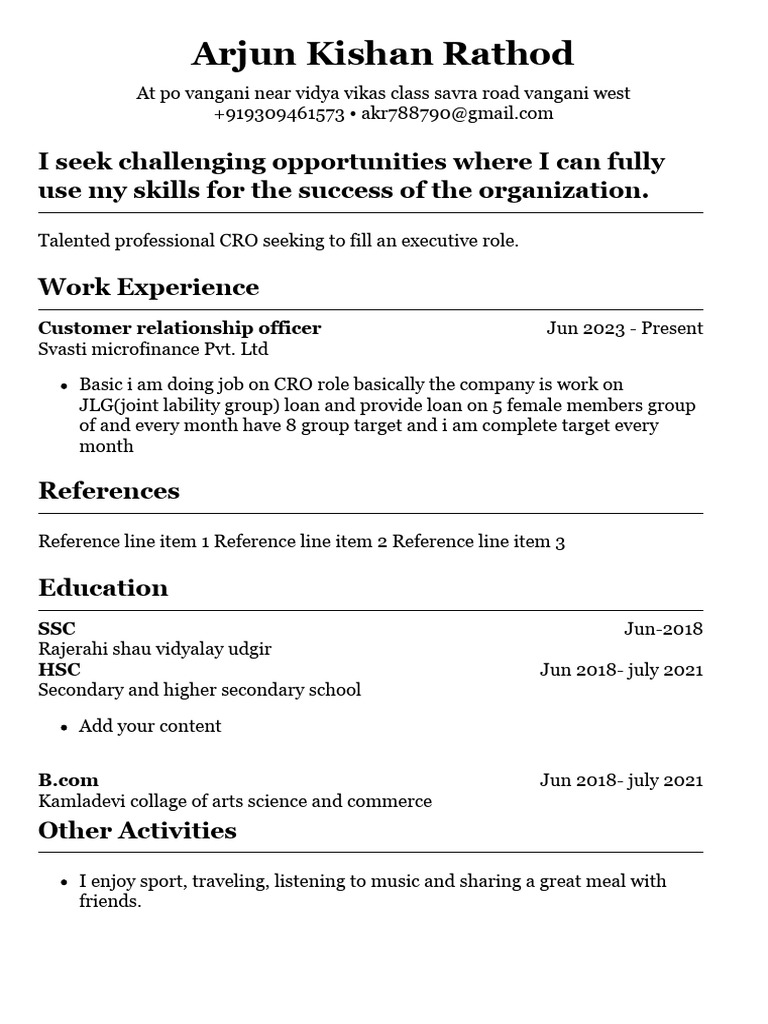 Resume Arjun Kishan Rathod 3 | PDF | Business | Social Science Resume Arjun Kishan Rathod 3 | PDF | Business | Social Science