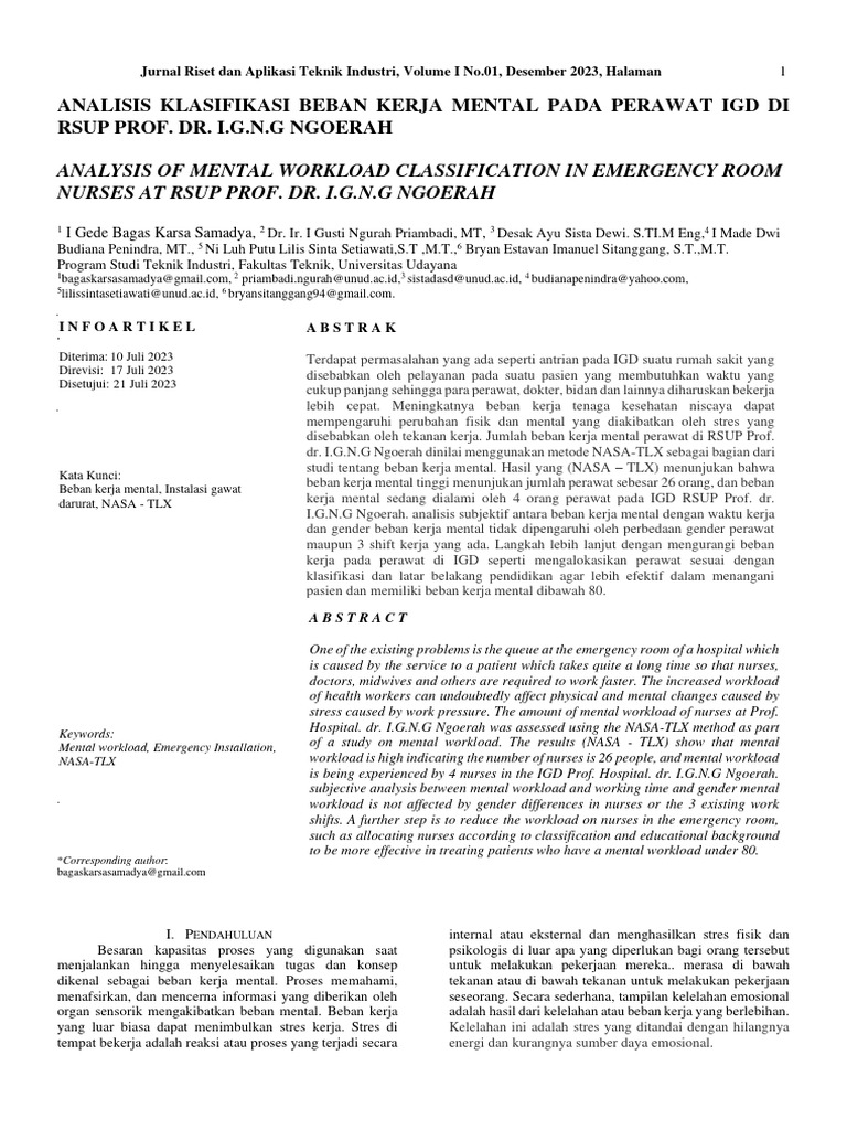 Analisis Klasifikasi Beban Kerja Mental Pada Perawat Igd | PDF