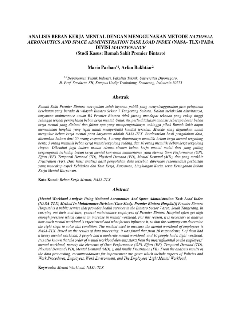 Analisis Beban Kerja Mental Dengan Menggunakan Metode National | PDF ...