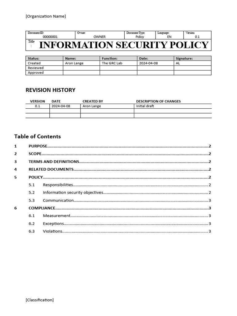 Information Security Policy Pdf Information Security Regulatory Compliance