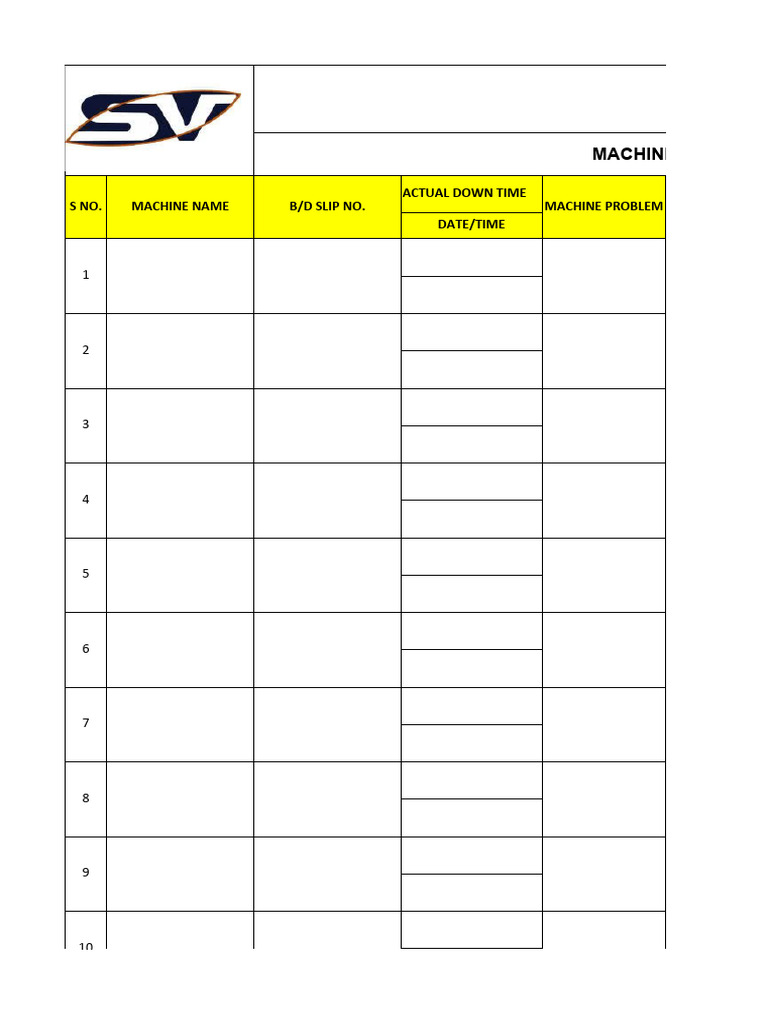 07 Machine Breakdown Record | PDF | Screw | Pump