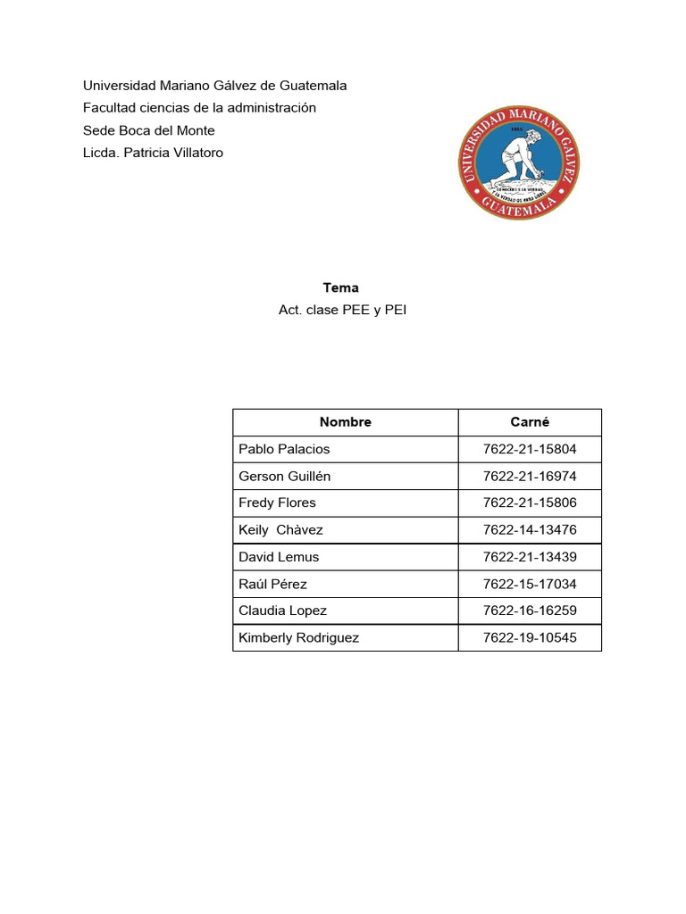 Act. Clase PEE Y PEI | PDF