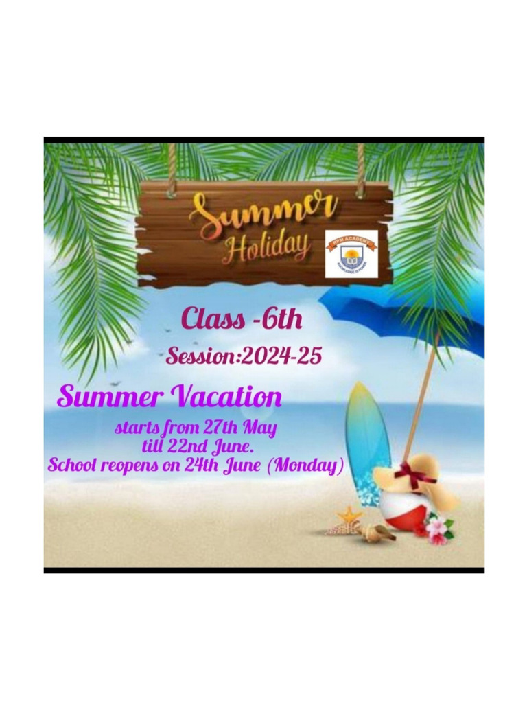 Class 6th Summer Vacation Holiday Homework | PDF