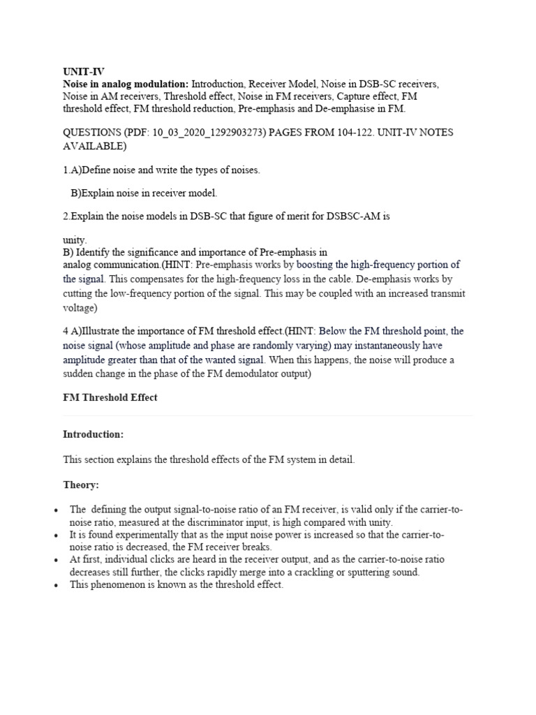 Poc-Unit Iv & V Imp Questions | PDF | Frequency Modulation | Bit
