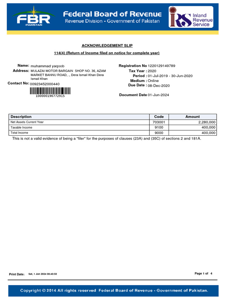 Declaration 1220129149789 | PDF | Taxes | Expense