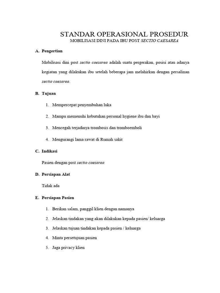 SOP Mobilisasi Dini Ibu Post SC | PDF | Kesehatan Holistik