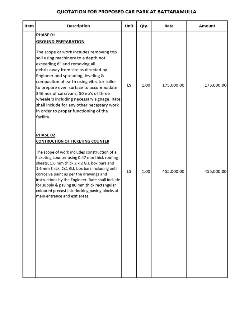 BOQ - Car Park | PDF | Parking Lot | Concrete