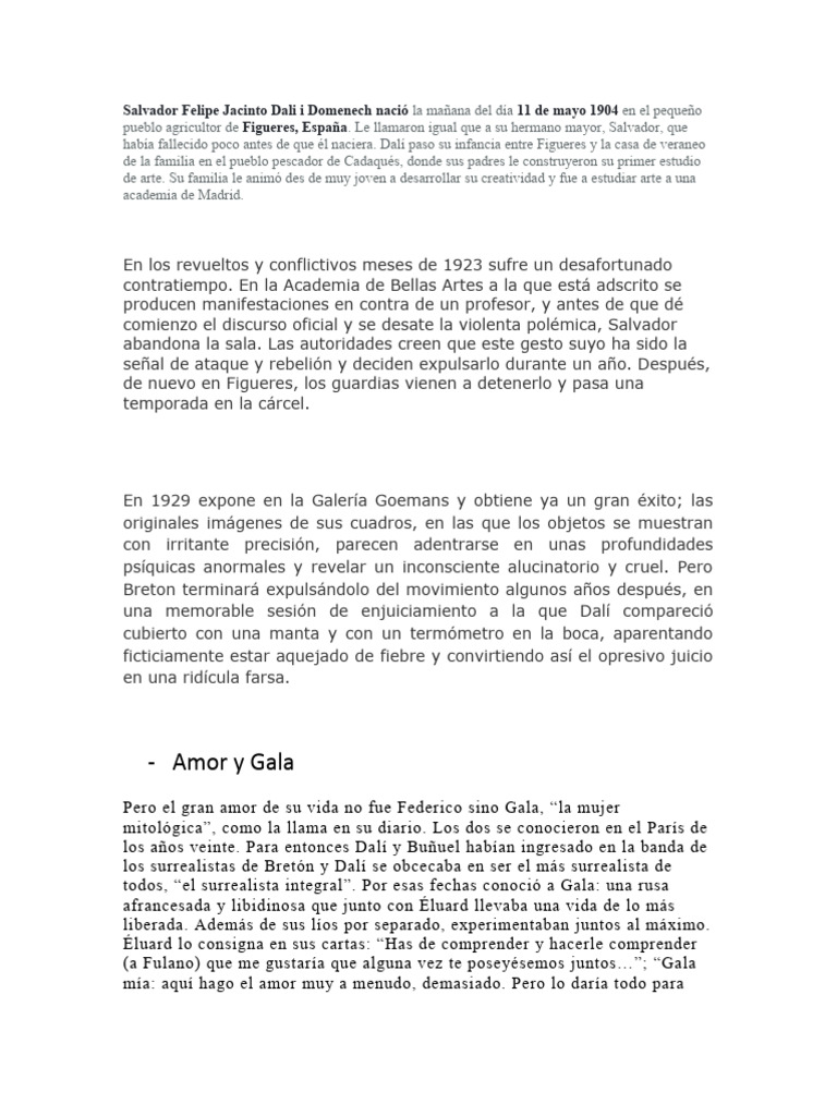 Biografía de Salvador Dalí: Arte y Vida | PDF | Salvador Dalí