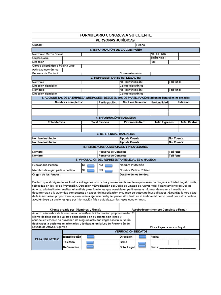 Doc1 formulario conozca su cliente | Descargar gratis PDF | Lavado de dinero