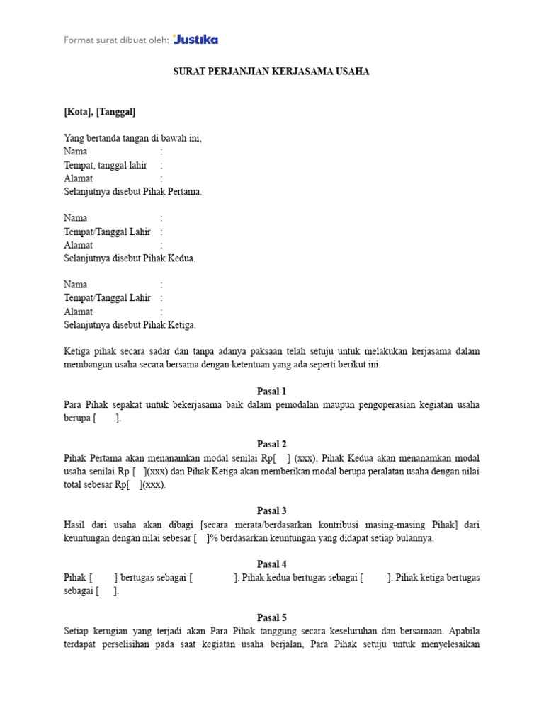 Surat Perjanjian Kerjasama Usaha Pdf