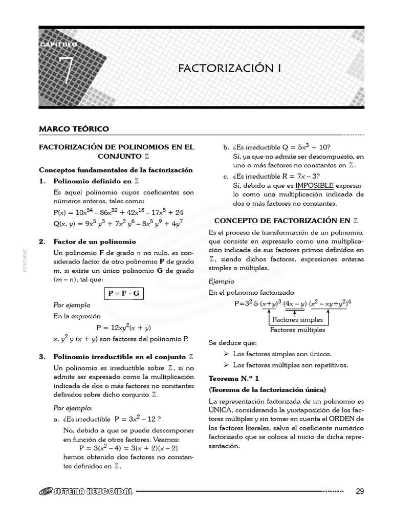 2 - Alg - 5° PRE - Cap7 - 2024 | PDF | Factorización | Volumen