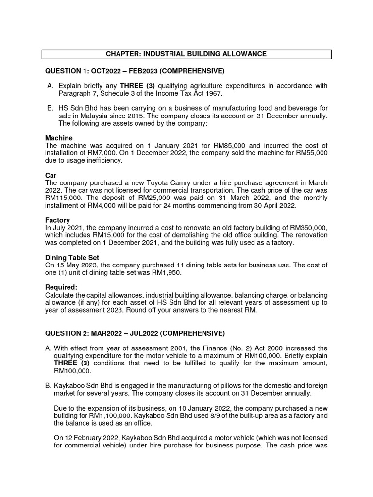 Industrial Building Allowance Guide | PDF | Cost | Expense