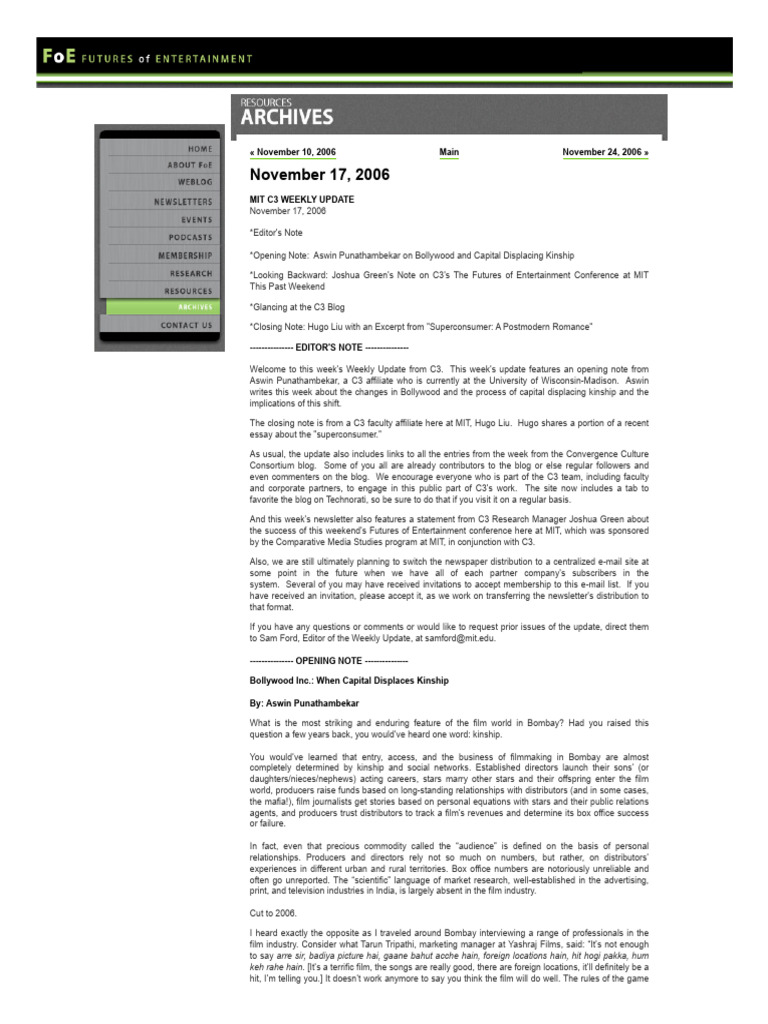 Futures of Entertainment_ Resources Archives | PDF | Knowledge | New Media