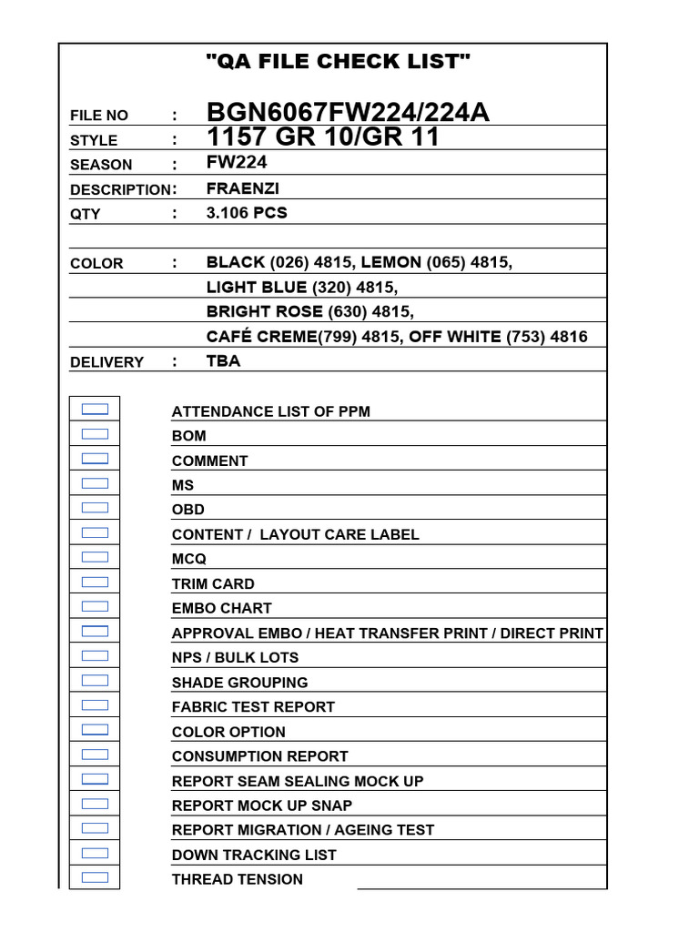 QC File Check List Form | PDF