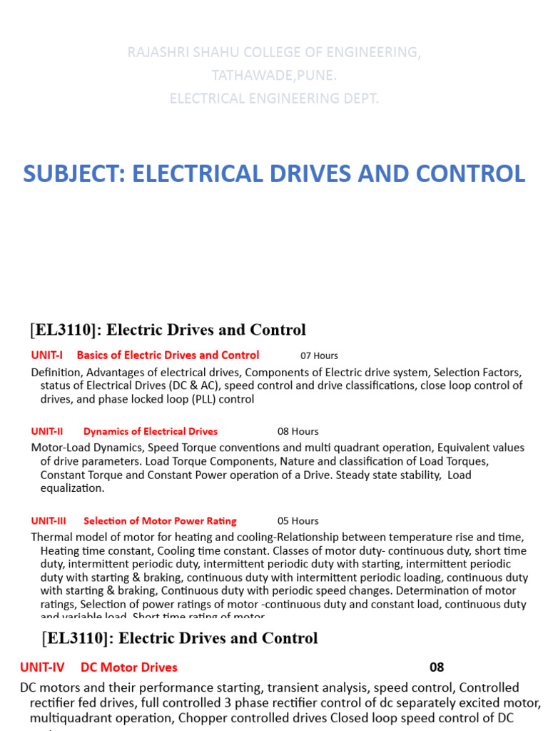 Unit 1 ELECTRIC DRIVES AND CONTROL | PDF | Electric Motor | Power Inverter