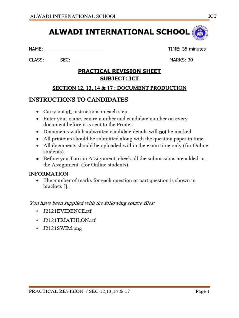 Practical Revison Sheet 2021 | PDF | Typefaces | Paragraph