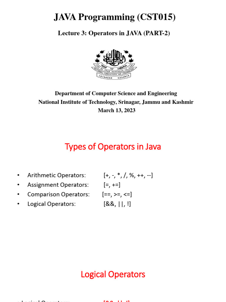Lecture 3 Operators in JAVA - Part 2 | PDF