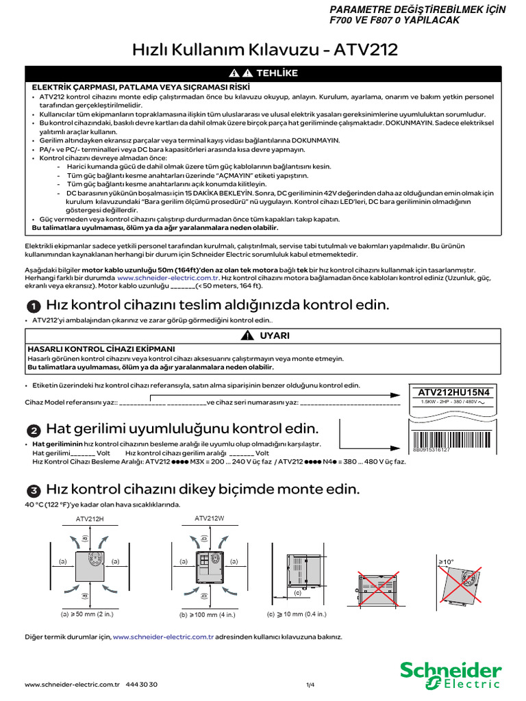 ATV212 Quick Start Manual TR | PDF