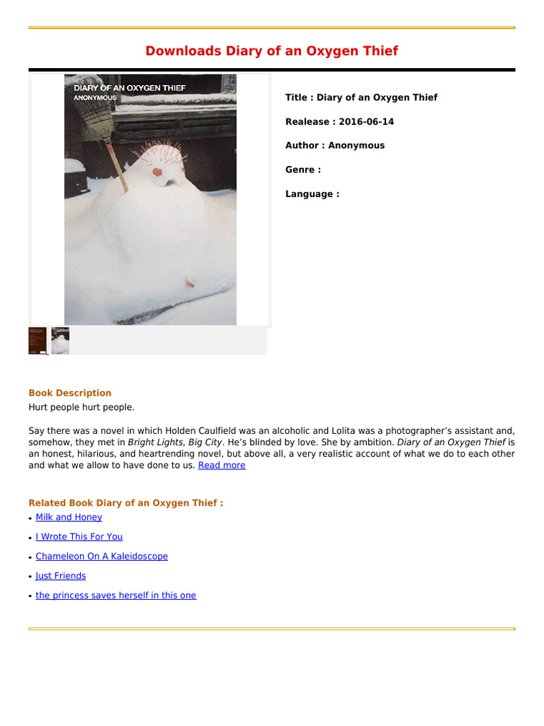 Diary of an Oxygen Thief Overview | PDF