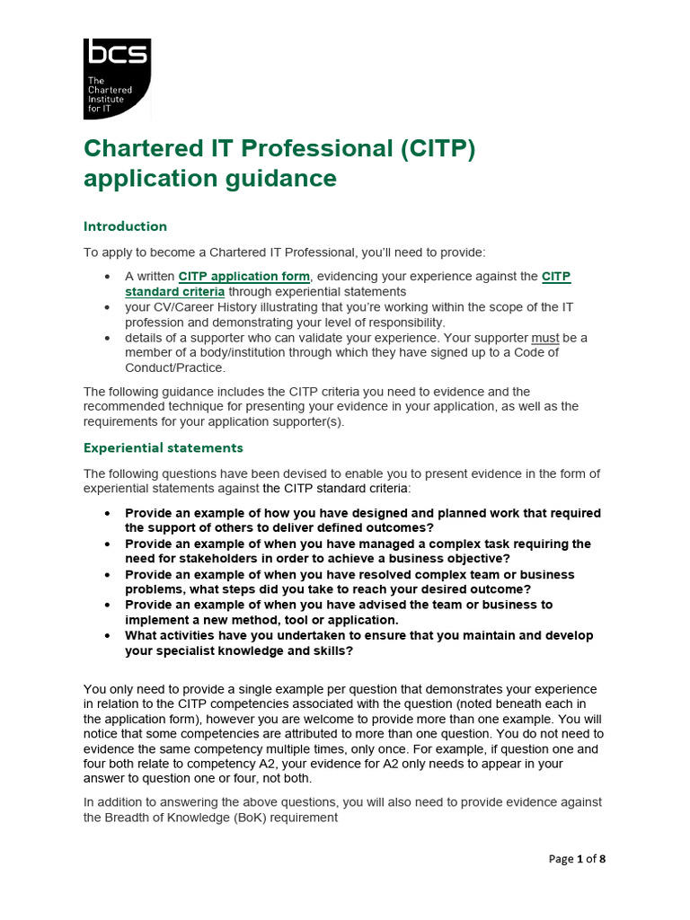 Citp Application Guidance | Download Free PDF | Experience | Leadership