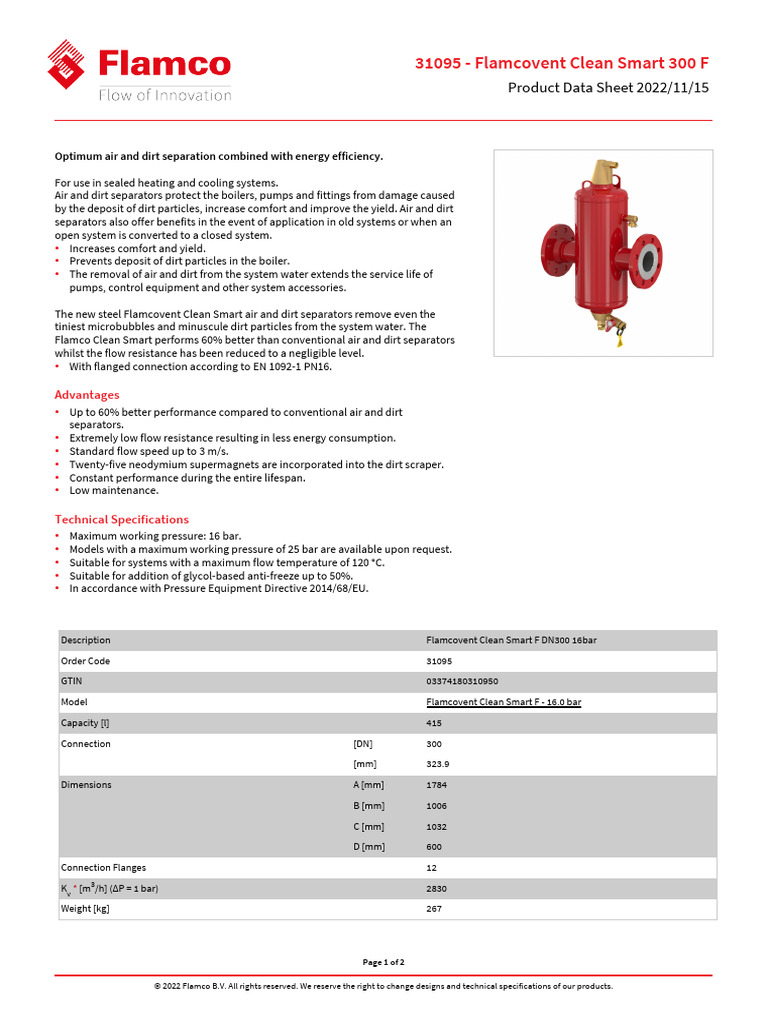 Flamcovent Clean Smart 300 F Overview | PDF | Efficient Energy Use | Pump