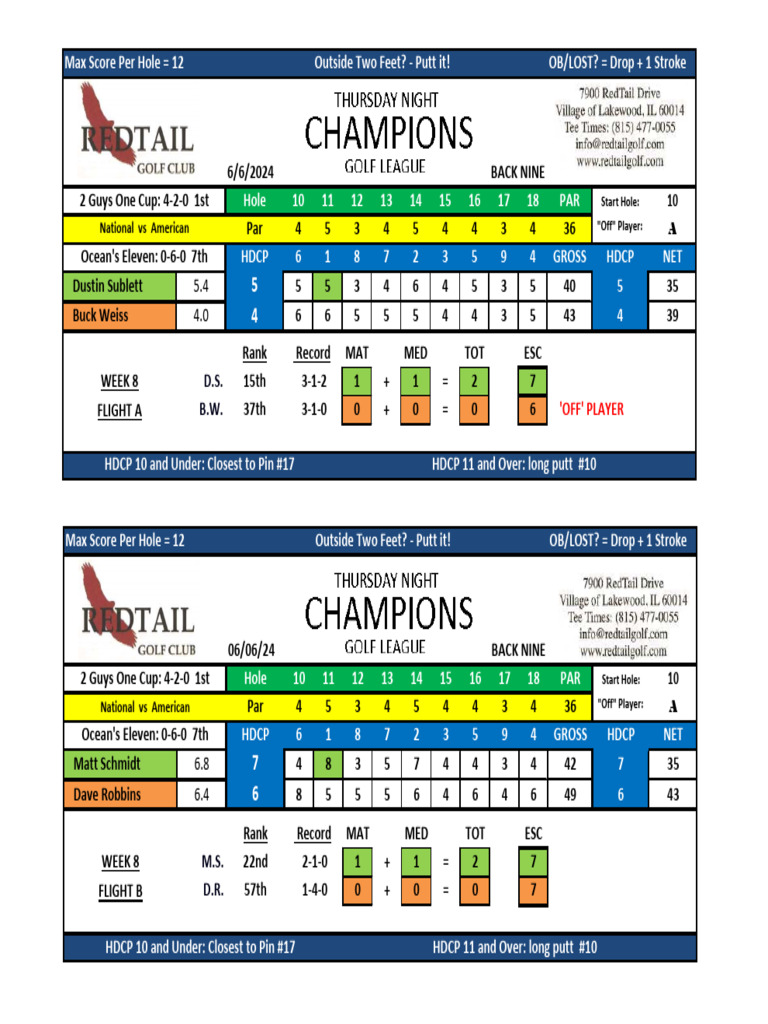 Golf Tournament Scorecard Summary | PDF | Par (Score)