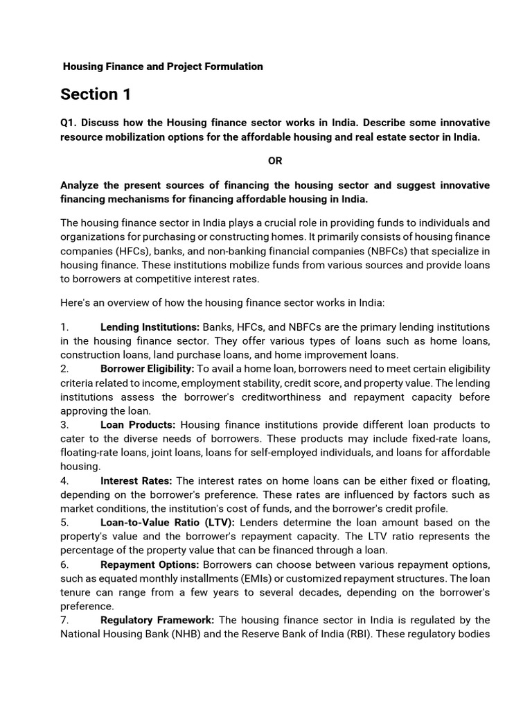 Housing Finance and Project Formulation | PDF | Mortgages | Real Estate ...