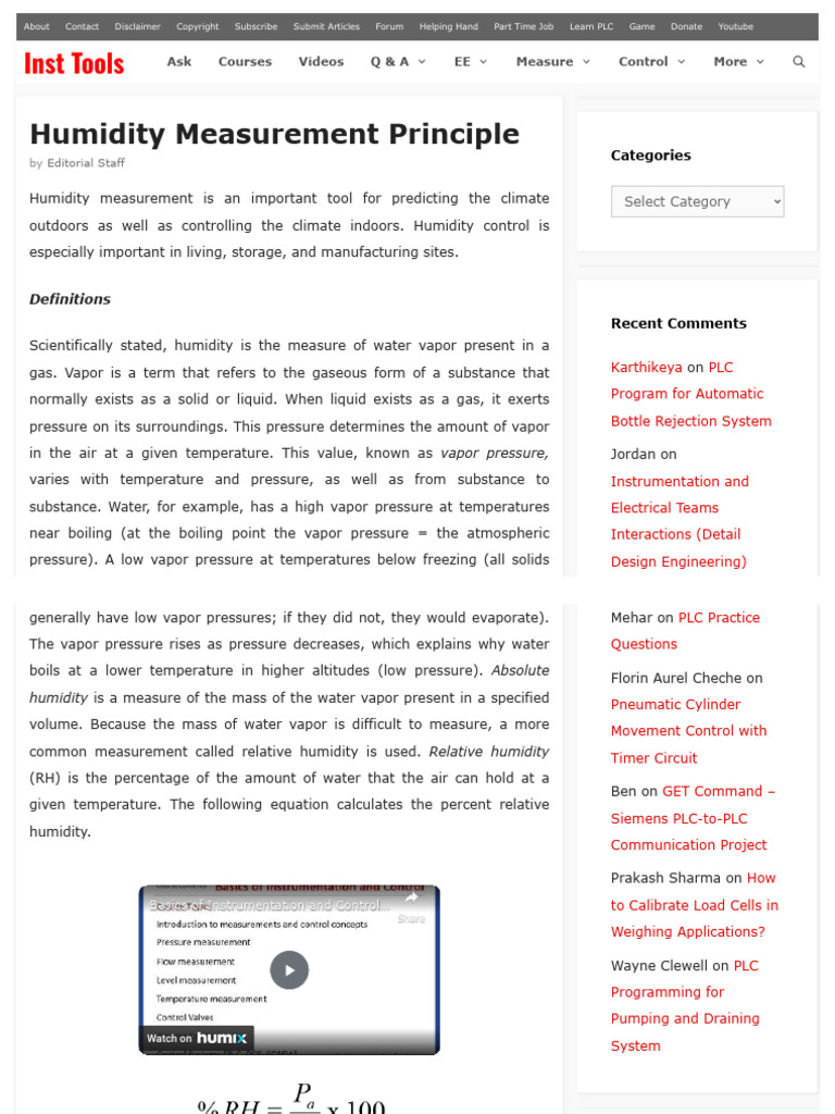Humidity Measurement Principle: Inst Tools | PDF | Humidity | Applied And Interdisciplinary Physics