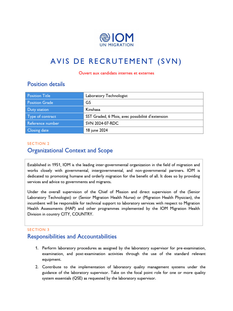 SVN 2024-07-RDC - Laboratory Technologist - G5 | PDF | Laboratories | Communication