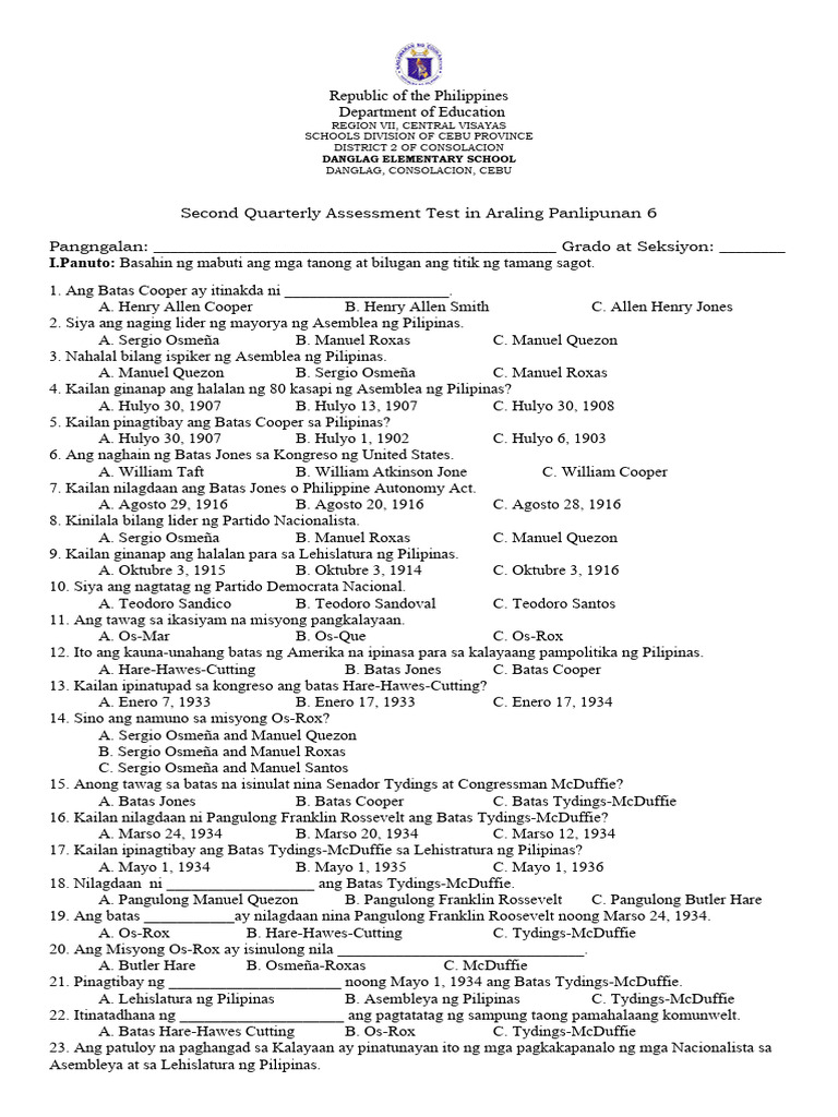 2nd Quarterly Test in AP 6 | PDF