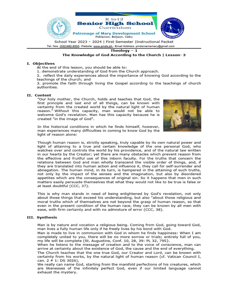 Theo 1 Lesson 3 | PDF | God | Reason