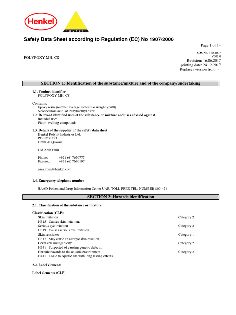 Polypoxy MH | PDF | Toxicity | Dangerous Goods