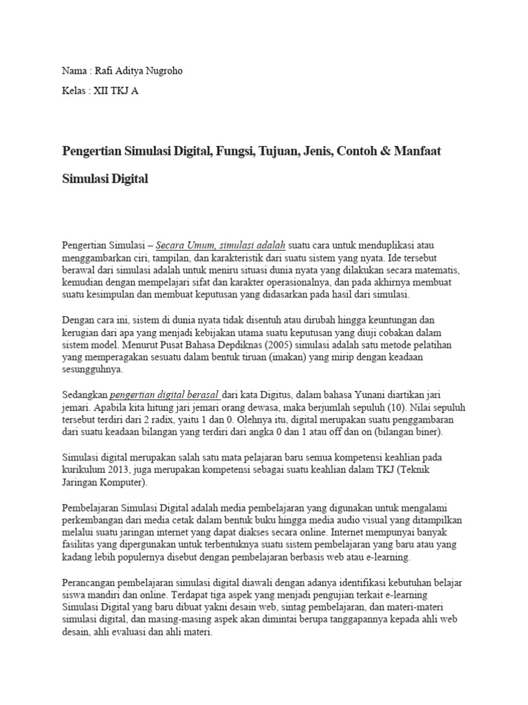 Pengertian dan Manfaat Simulasi Digital | PDF | Karier & Perkembangan ...