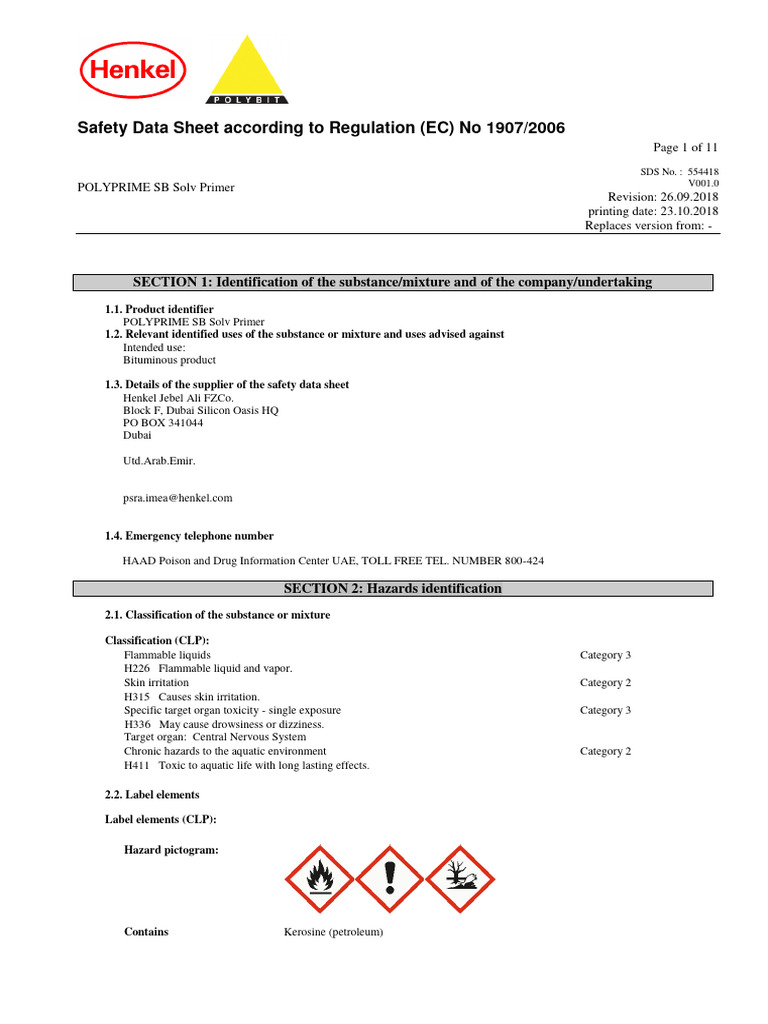 POLYPRIME SB Solv Primer SDS EN | PDF | Toxicity | Personal Protective Equipment