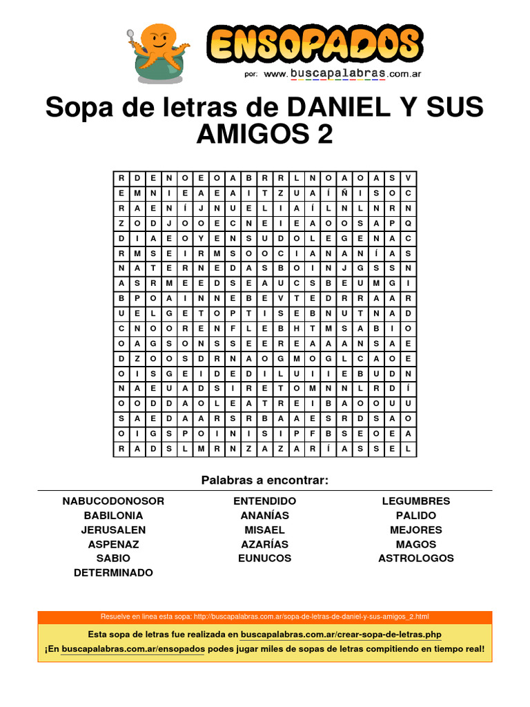 Sopa de Letras de Daniel y Sus Amigos - 2 | PDF | Babilonia ...