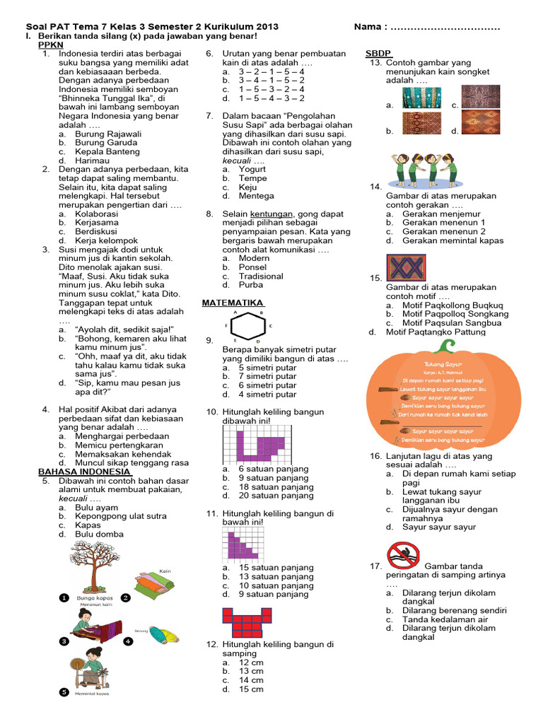 Soal Pas Kelas 3 Tema 7 | PDF