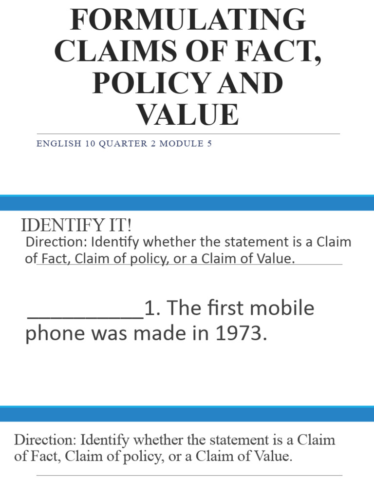 Claims: Fact, Policy, and Value | PDF | Policy | Evidence