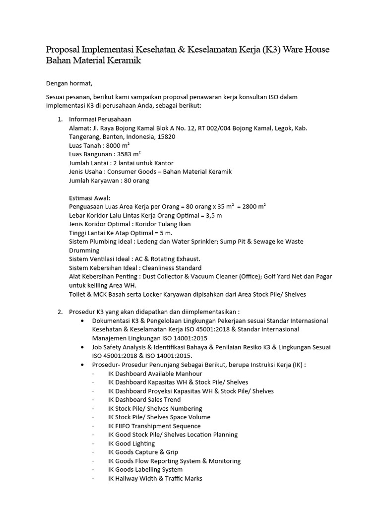 Proposal WH QHSE Management_Ceramic Materials_Chemical | PDF