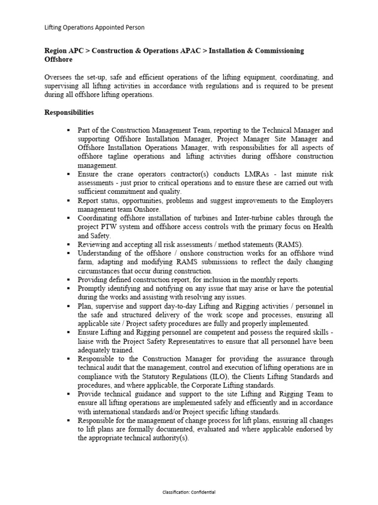 Lifting Operations Appointed Person Pdf Offshore Wind Power Audit