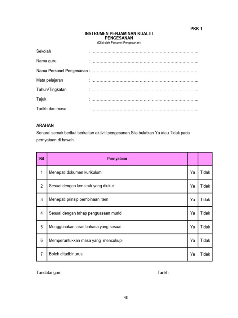 Borang Penjaminan Kualiti (Pengesanan) | PDF