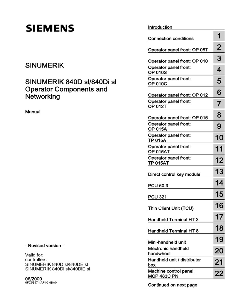 SINUMERIK 840D SL, 840di SL Operator Components and Networking | PDF | Electromagnetic ...