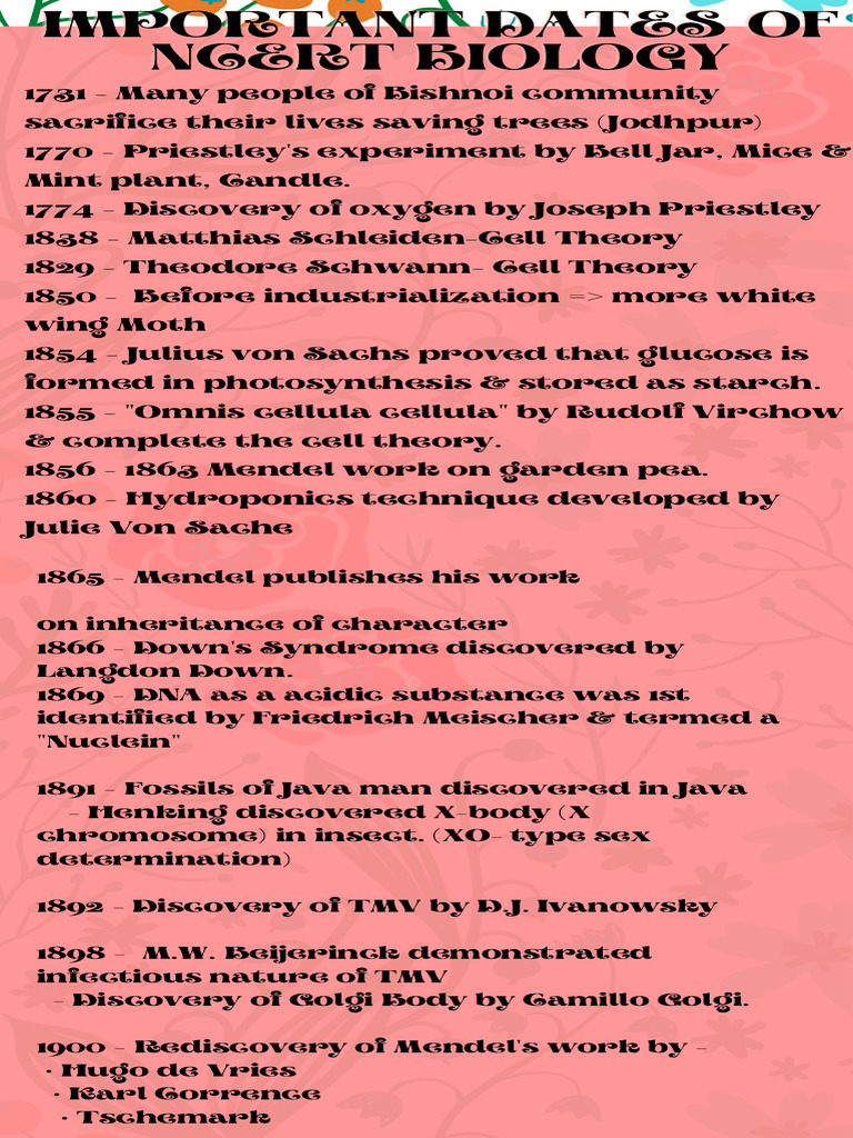 Bio Imp Dates | PDF | Dna | Cell (Biology)
