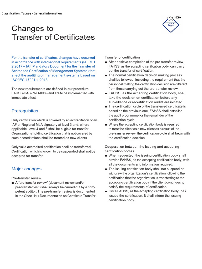 Certificate Transfer Process Update | PDF | Certification