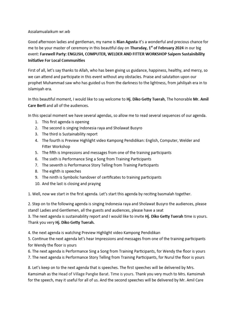 Teks-MC-Bahasa-Inggris Closing Ceremony | PDF