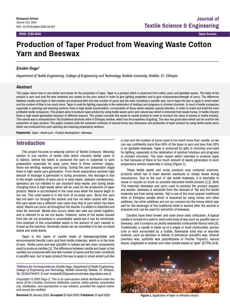 Production of Taper Product From Weaving Waste | PDF | Textiles | Yarn