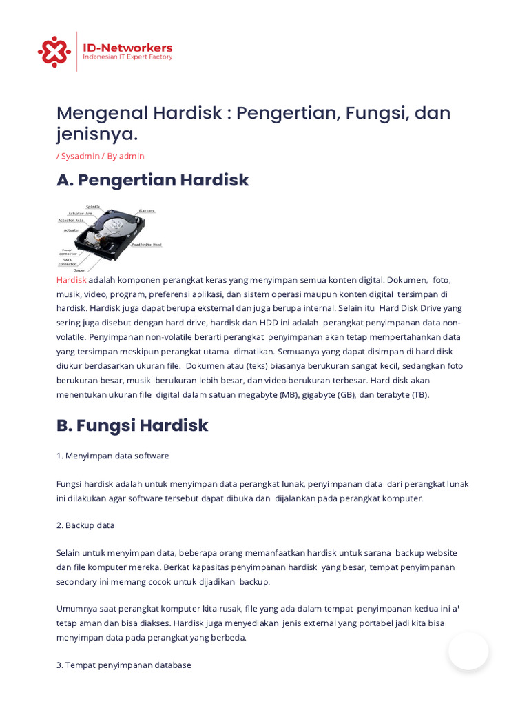 Mengenal Hardisk - Pengertian, Fungsi, Dan Jenisnya | PDF