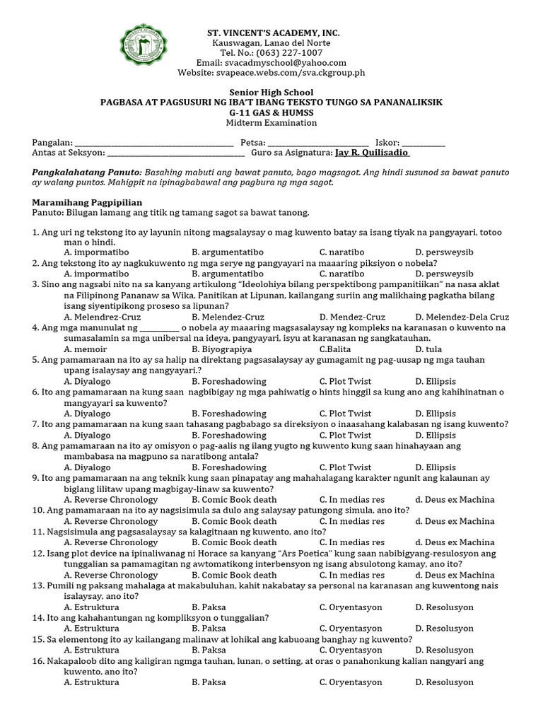 Pagbasa at Pagsusuri TQ 3RD Qe | PDF