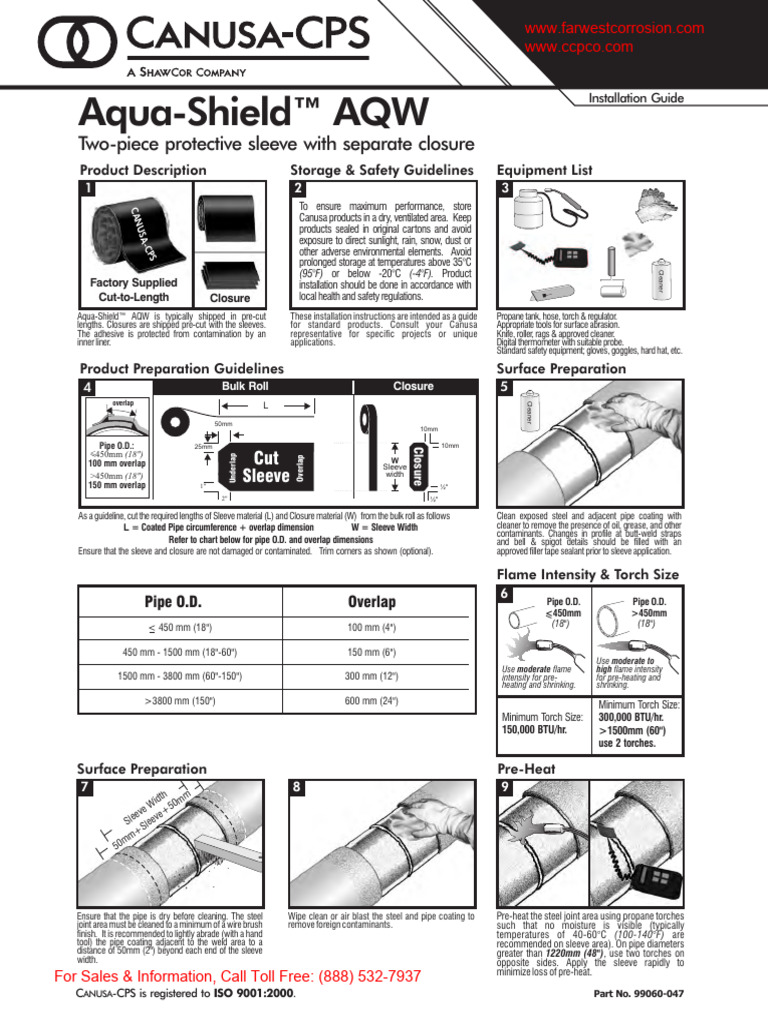 Canusa AQW Aqua Shield Installation Guide | PDF | Pipe (Fluid Conveyance) | Materials