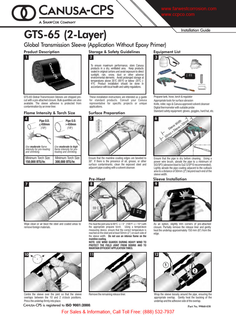 Canusa GTS 65 2 Layer Installation Guide | PDF | Pipe (Fluid Conveyance) | Materials
