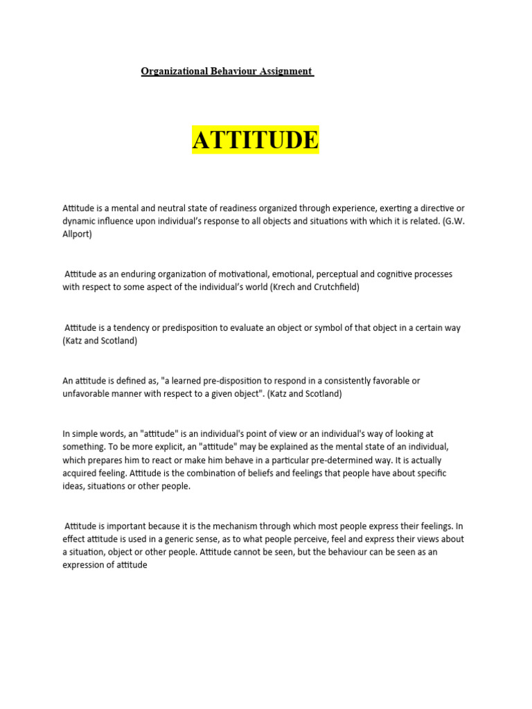 Organizational Behaviour Assignment | Download Free PDF | Attitude (Psychology) | Affect ...
